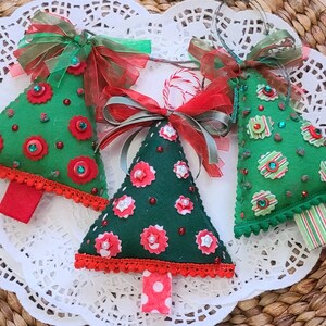 Handmade Felt Whimsical Christmas Tree Ornament Triangle Tree Felt Tree ...