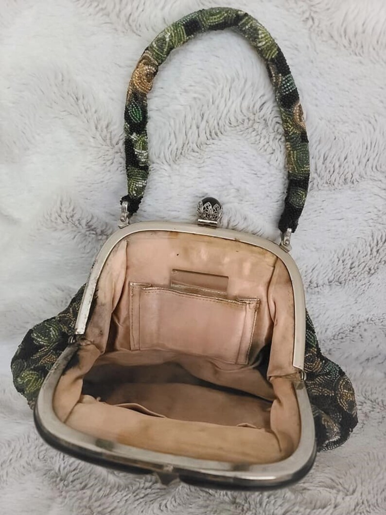 Vintage Beaded Handbag Purse Kiss Lock Closure With Bead Gray | Etsy