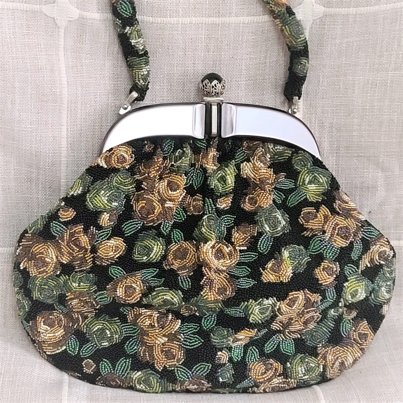Vintage Beaded Handbag Purse Kiss Lock Closure With Bead Gray - Etsy