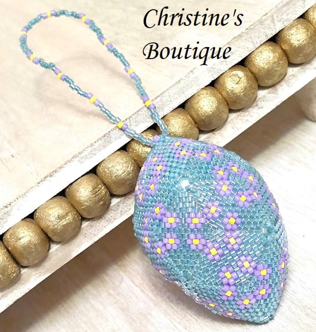 Handmade Beaded Egg, Daisy Flower Egg, Baby Blue Egg Ornament, Bead Egg, Robins Egg Color Egg ...