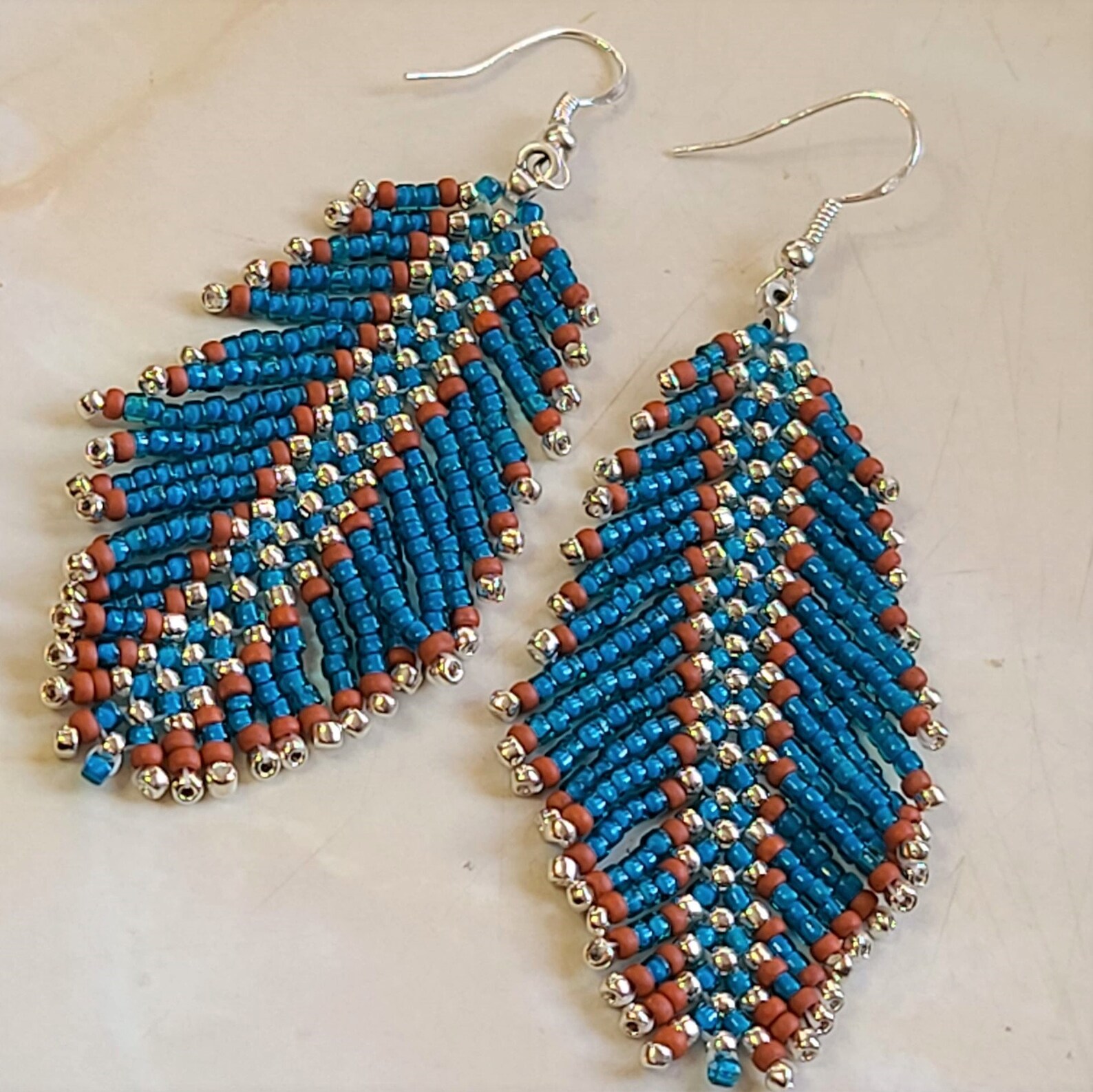 Handmade Glass Seed Bead Feather Earrings Beaded Feather - Etsy