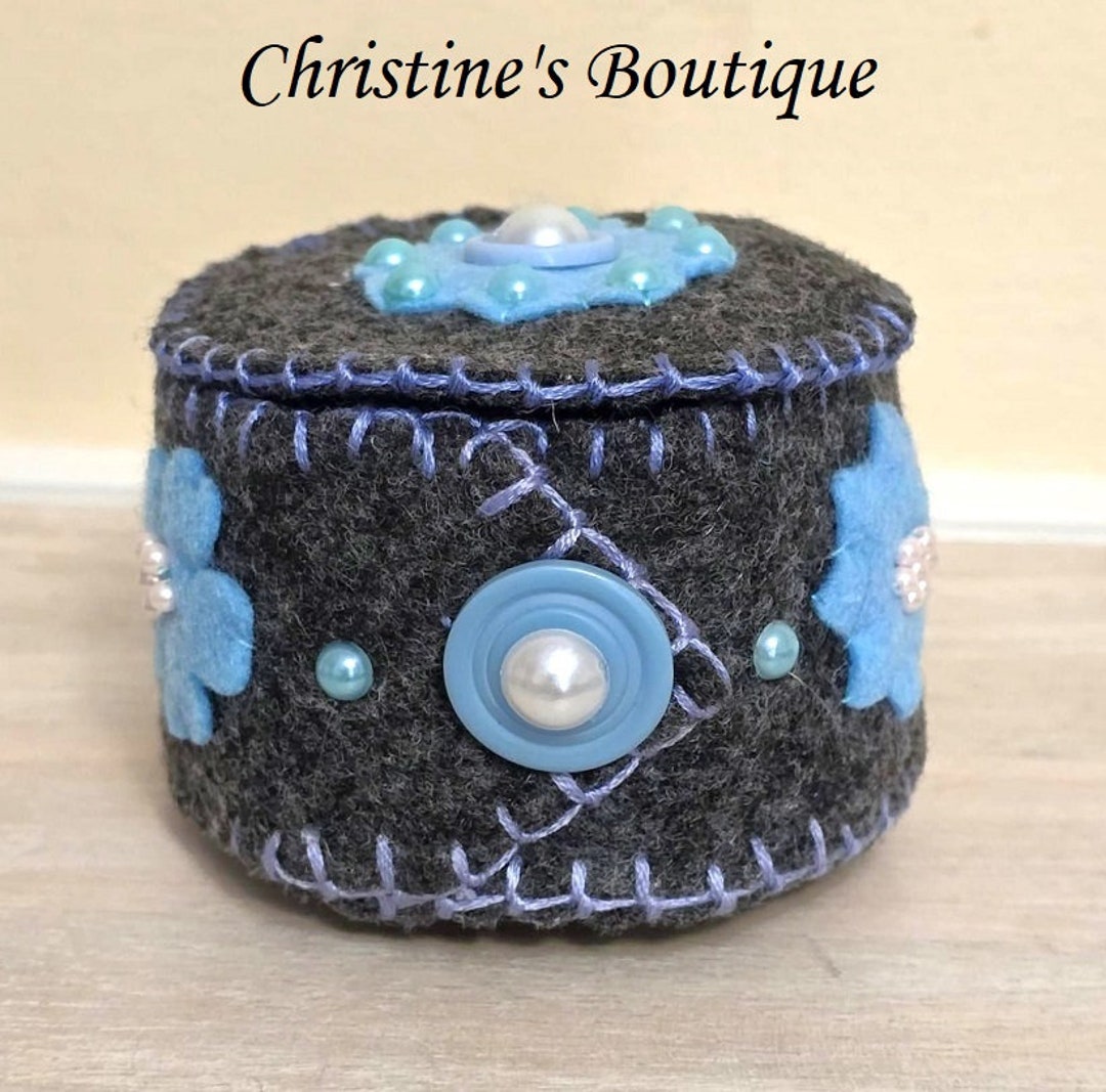Handmade Keepsake Box, Felt Trinket Box With Lid, Dresser Decor, Sewing ...
