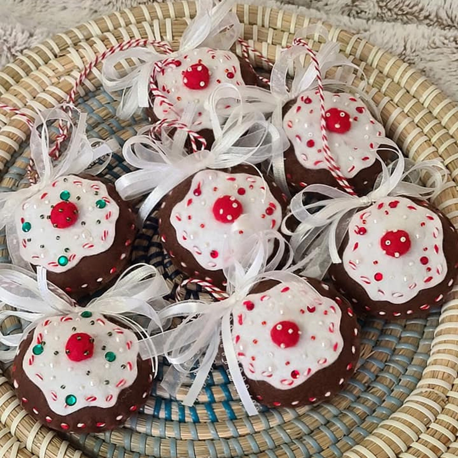 Handmade Felt Cookie Christmas Ornament, Chocolate Brownie With Cherry ...