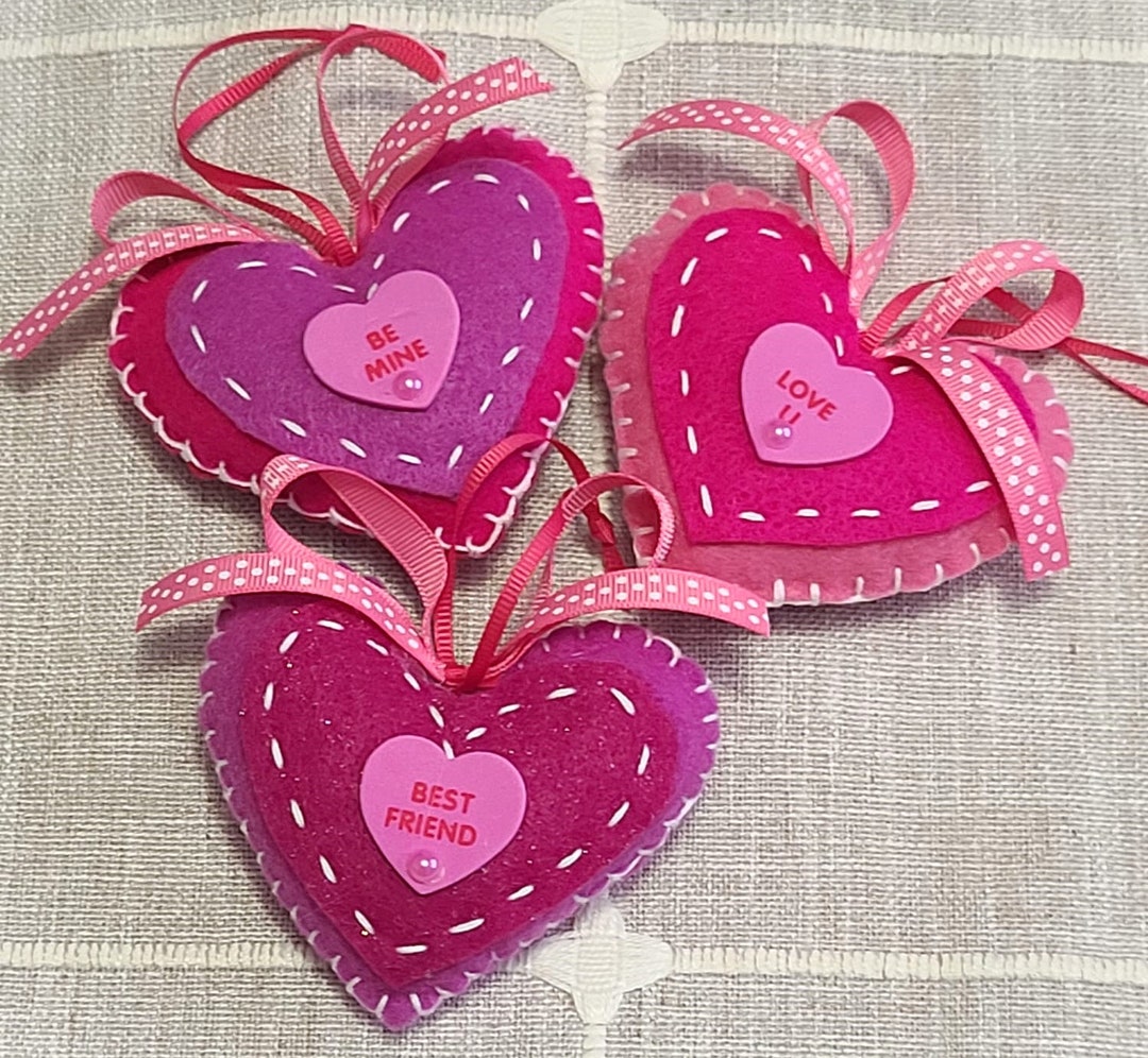 Handmade Felt Sweetheart Candy Felt Ornamennts Set of 3 Valentine ...