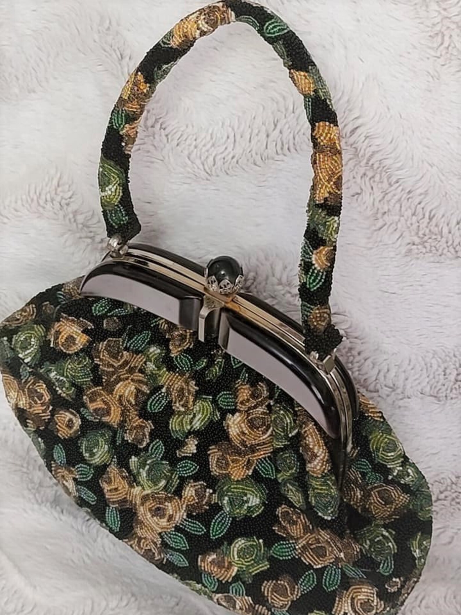 Vintage Beaded Handbag Purse Kiss Lock Closure With Bead Gray | Etsy