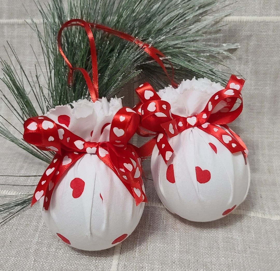 Handmade Fabric Ball Ornaments, Ball Ornaments, Valentines Day ...