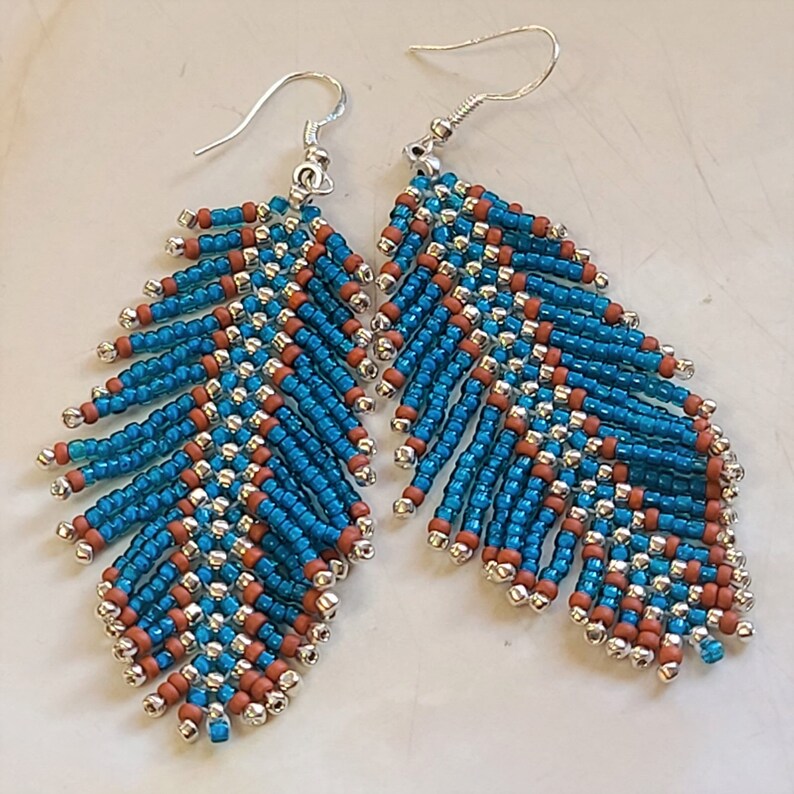Handmade Glass Seed Bead Feather Earrings Beaded Feather - Etsy