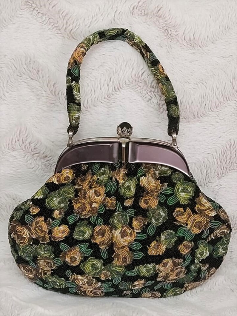 Vintage Beaded Handbag Purse Kiss Lock Closure With Bead Gray | Etsy