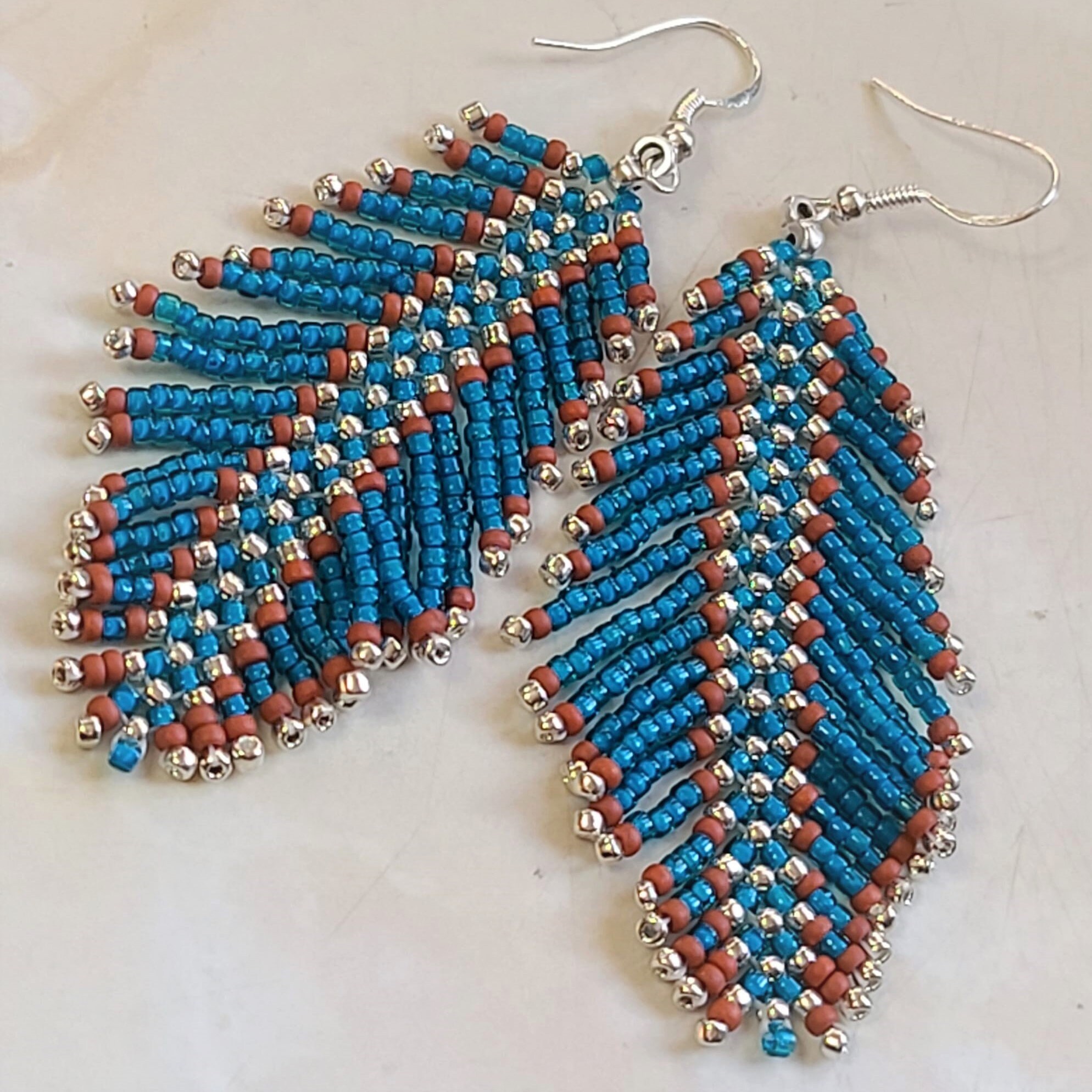 Handmade Glass Seed Bead Feather Earrings Beaded Feather - Etsy