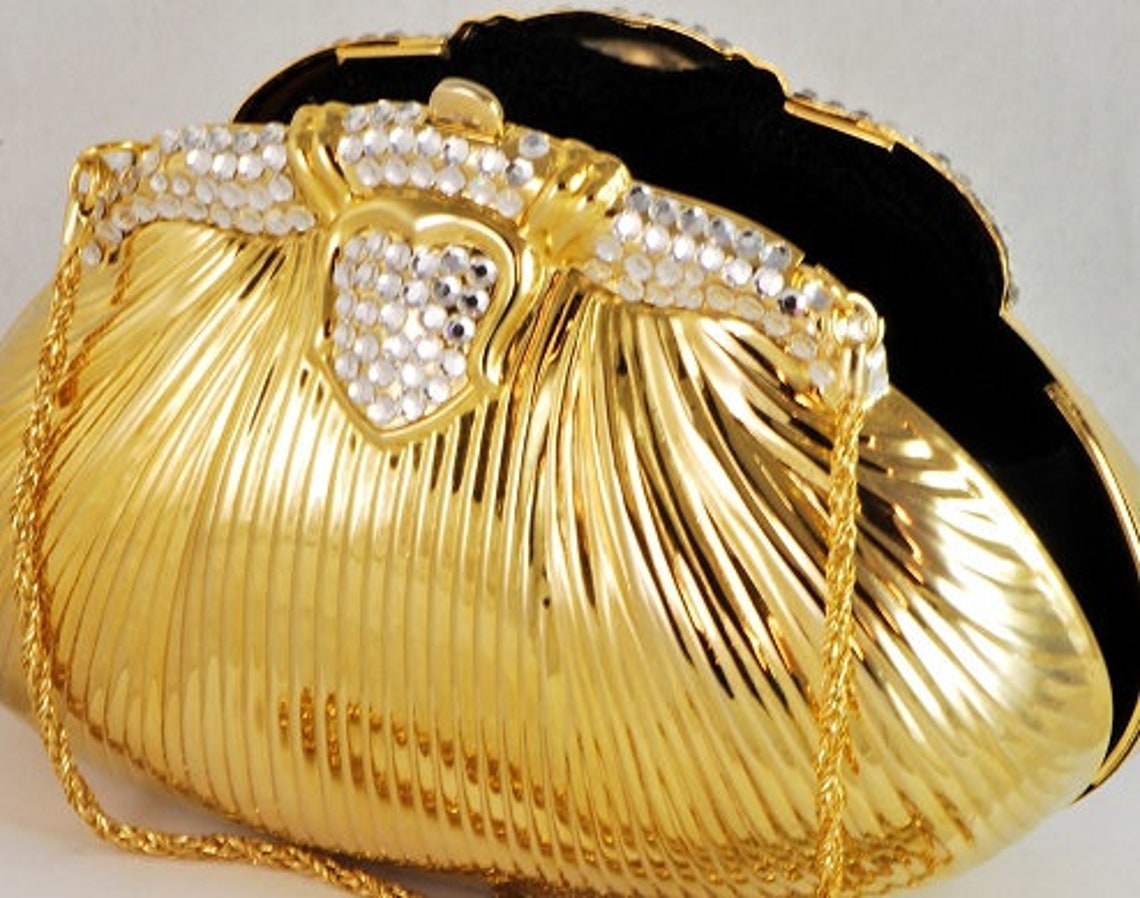 Vintage Rhinestone and Gold Hard Case Handbag Shoulder Bag | Etsy