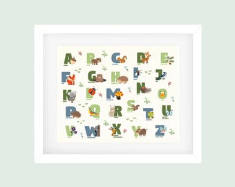Woodland Animals Alphabet Poster Nursery Print Music theme | Etsy