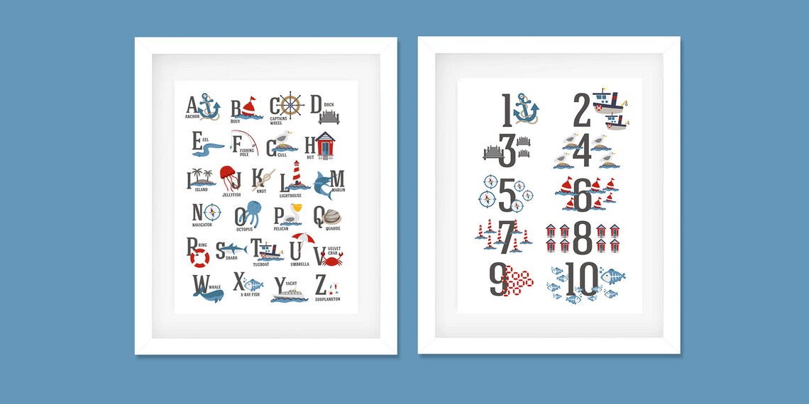 Nautical Alphabet Poster, Nursery Print, Nautical Theme, Printable ...