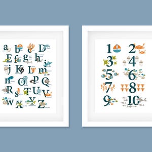 Ocean Alphabet Poster & Matching Numbers, Nursery Print, Ocean Theme ...