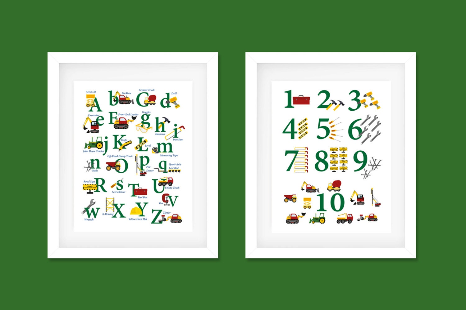 Construction Alphabet Poster & Matching Numbers Poster, Nursery Print ...