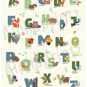 Woodland Animals Alphabet Poster, Nursery Print, Music Theme, Printable ...