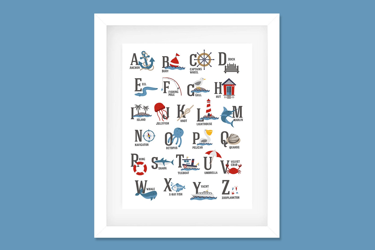 Nautical Alphabet Poster, Nursery Print, Nautical Theme, Printable ...