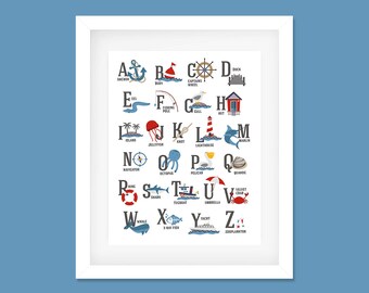 Nautical Alphabet Poster, Nursery Print, Nautical Theme, Printable ...