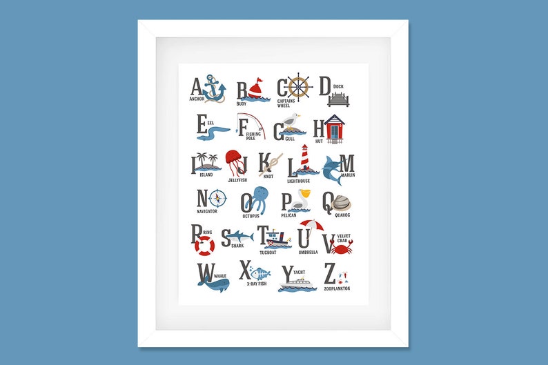 Nautical Alphabet Poster, Nursery Print, Nautical Theme, Printable ...