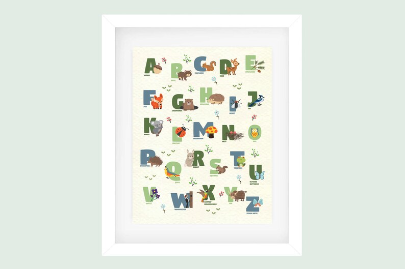 Woodland Animals Alphabet Poster, Nursery Print, Music Theme, Printable ...