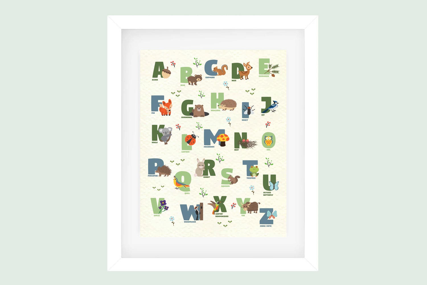 Woodland Animals Alphabet Poster, Nursery Print, Music Theme, Printable ...