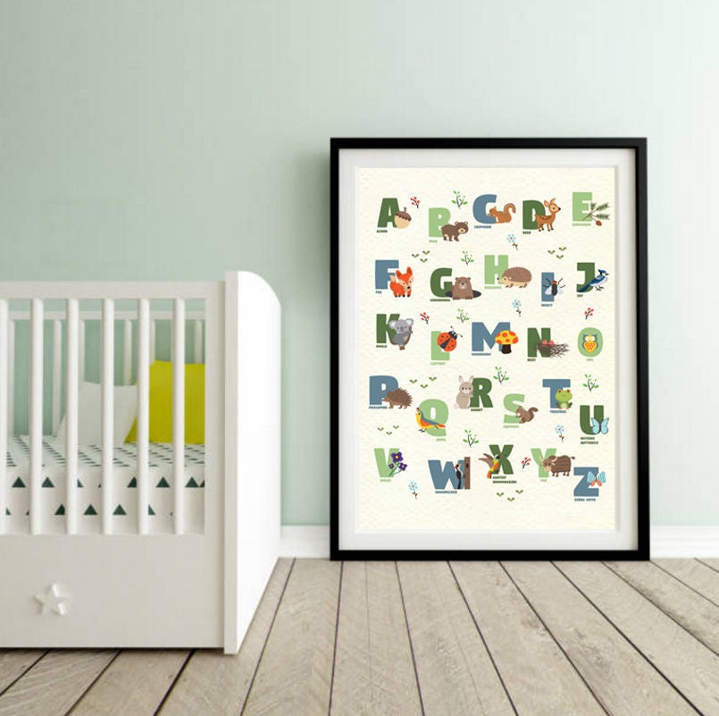 Woodland Animals Alphabet Poster, Nursery Print, Music Theme, Printable ...