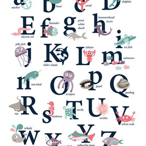 Ocean Alphabet Poster Pink, Nursery Print, Ocean Theme, Printable ...