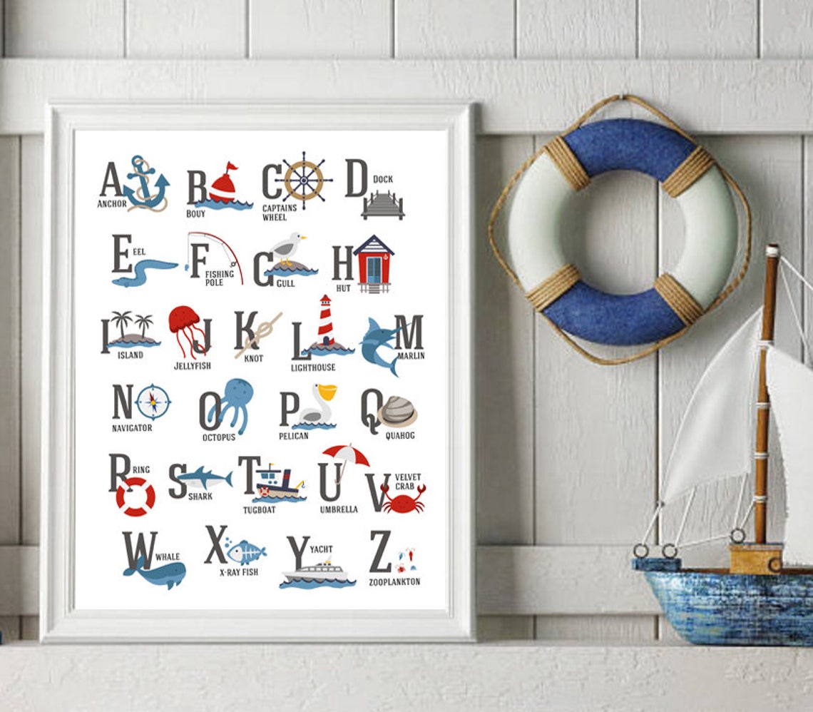 Nautical Alphabet Poster, Nursery Print, Nautical Theme, Printable ...