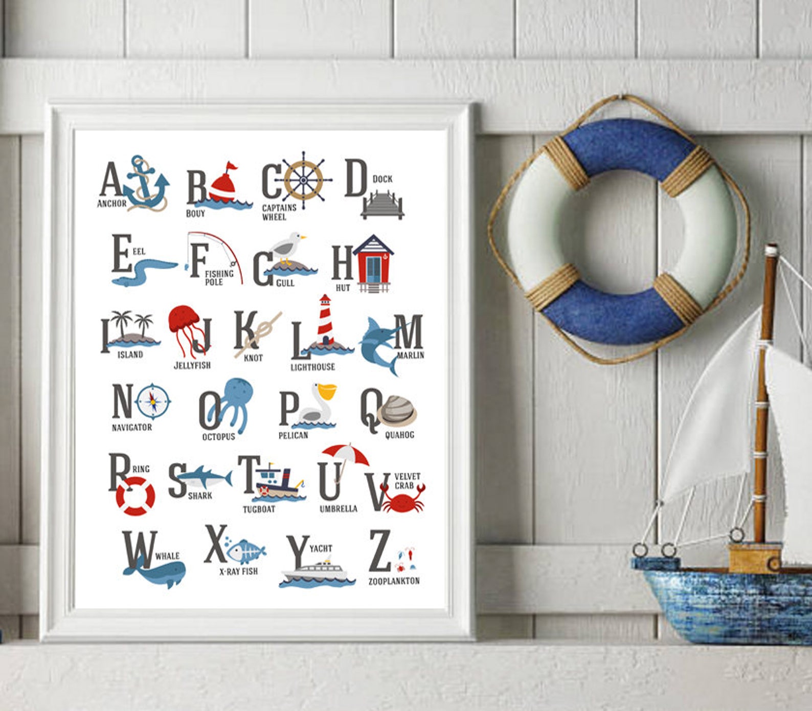 Nautical Alphabet Poster, Nursery Print, Nautical Theme, Printable ...