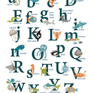 Ocean Alphabet Poster, Nursery Print, Ocean Theme, Printable Instant ...