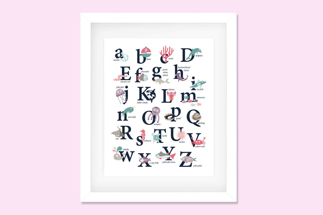 Ocean Alphabet Poster Pink, Nursery Print, Ocean Theme, Printable ...