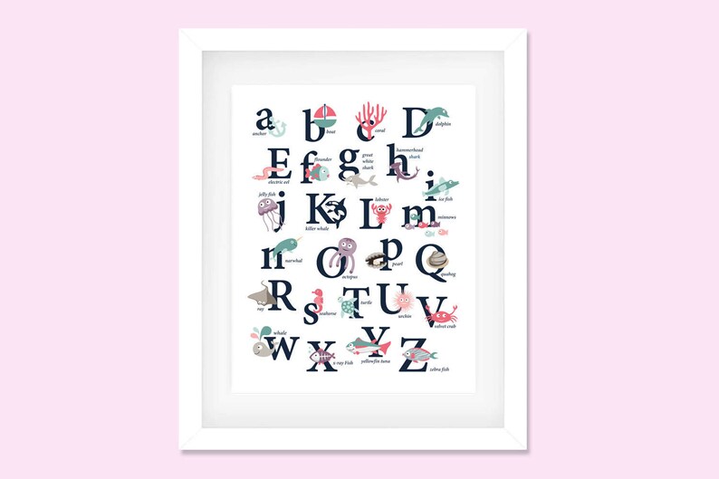 Ocean Alphabet Poster Pink, Nursery Print, Ocean Theme, Printable ...
