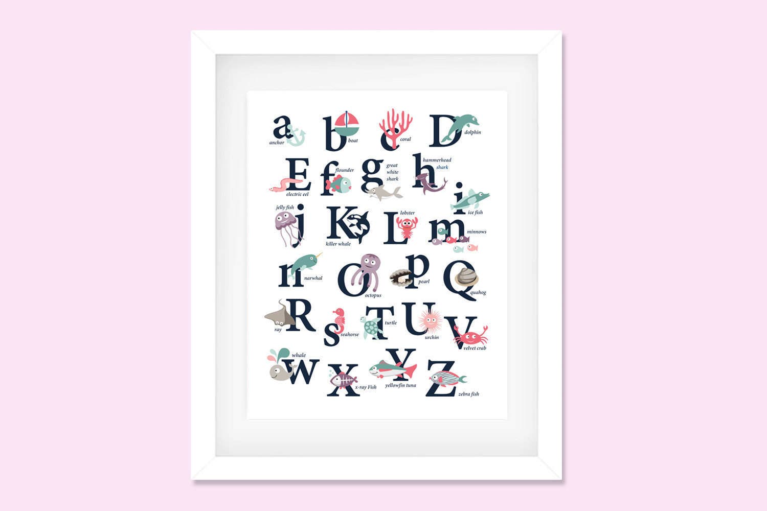 Ocean Alphabet Poster Pink, Nursery Print, Ocean Theme, Printable ...