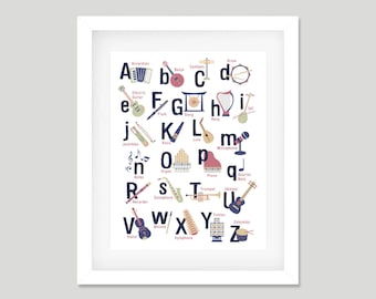 Woodland Animals Alphabet Poster, Nursery Print, Music Theme, Printable ...