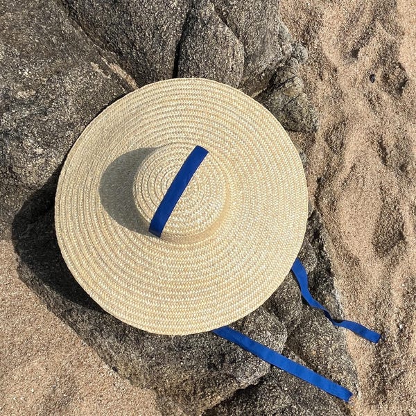 Flat Brim Straw Hat - Etsy