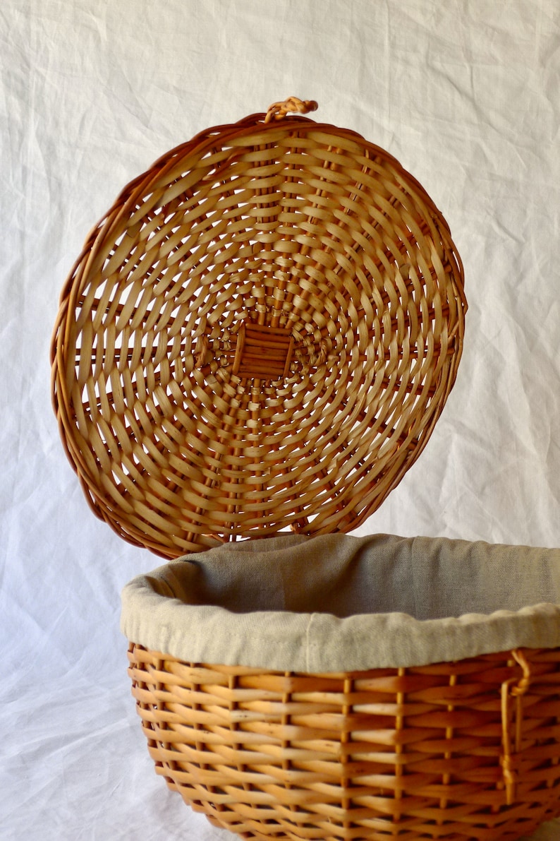 Wicker Bread Basket With Lid Linen Lined Picnic Basket Bread - Etsy
