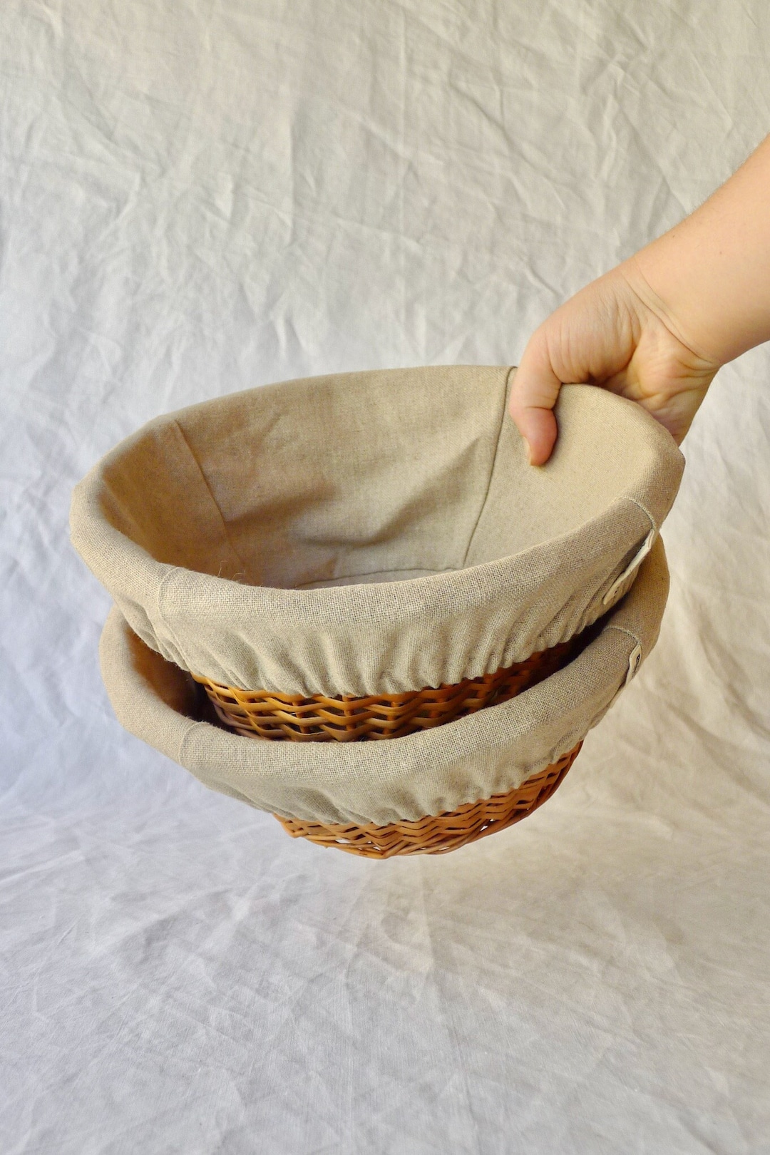 Set of 2 Round Wicker Bannetons, Large Linen-lined Baskets - Etsy