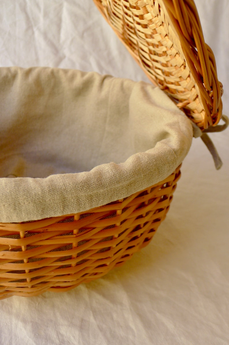 Wicker Bread Basket With Lid Linen Lined Picnic Basket Bread - Etsy