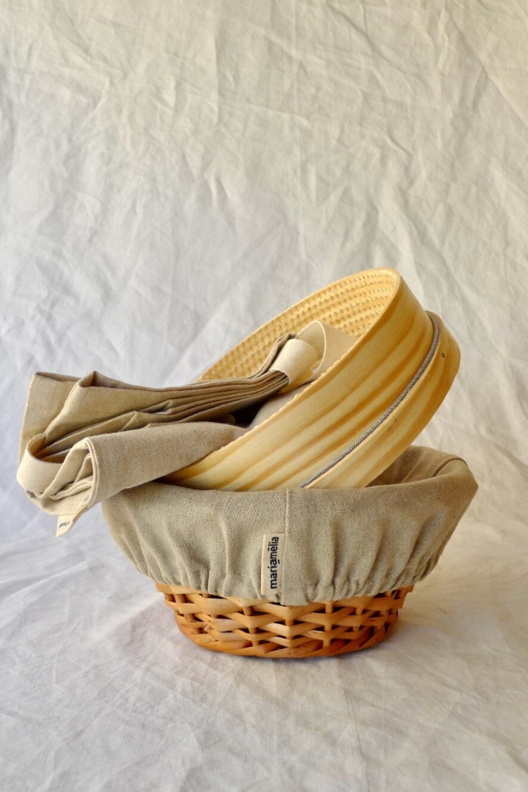 Handmade Sourdough Baker Kit, Wicker Banneton, Linen Bread Bag and Wood ...