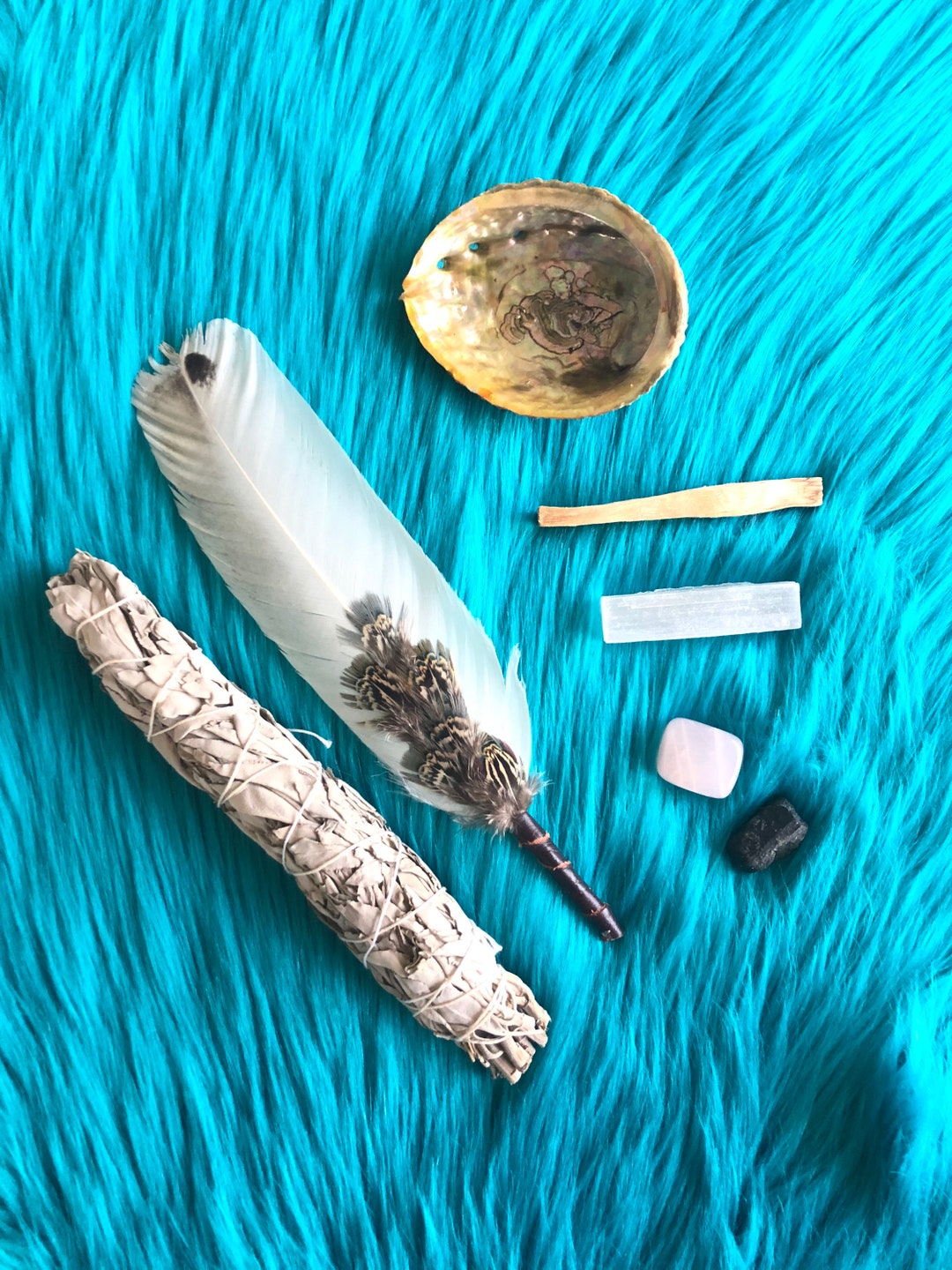 Smudging & Blessings - Bundle White Sage ,palo Santo, Selenite, Abalone ...