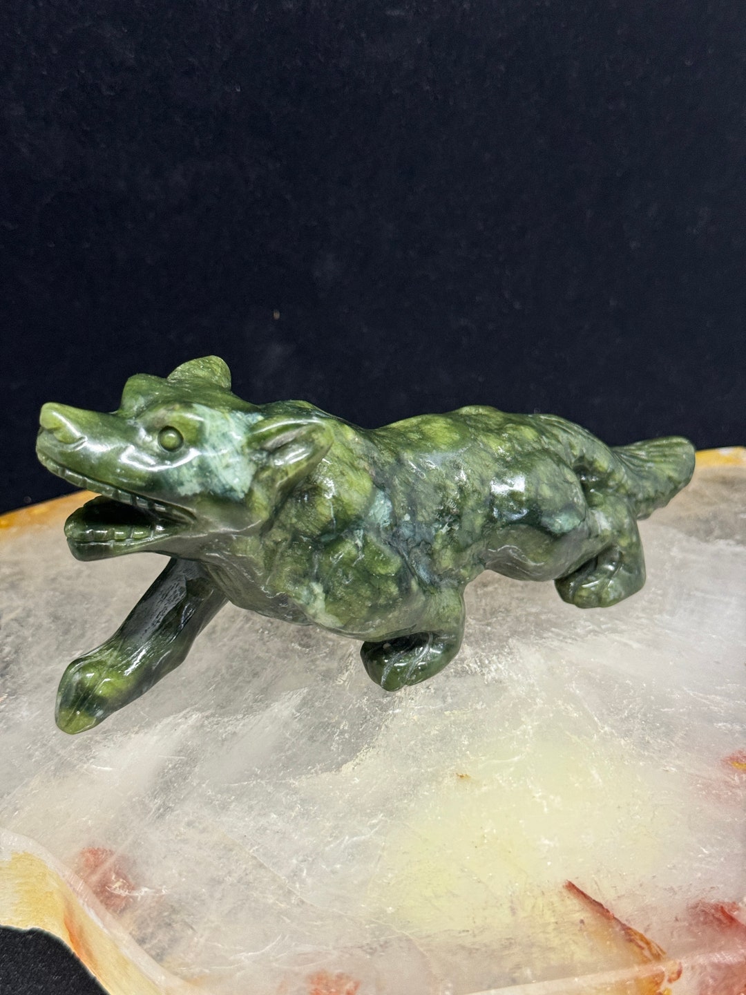 Nephrite Jade Wolf Carving TP33 Animal Totem W/ Crystal Info Card - Etsy