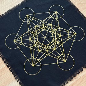 Black Linen Metatron Sacred Geometry Crystal Grid Altar Cloth USA FREE ...