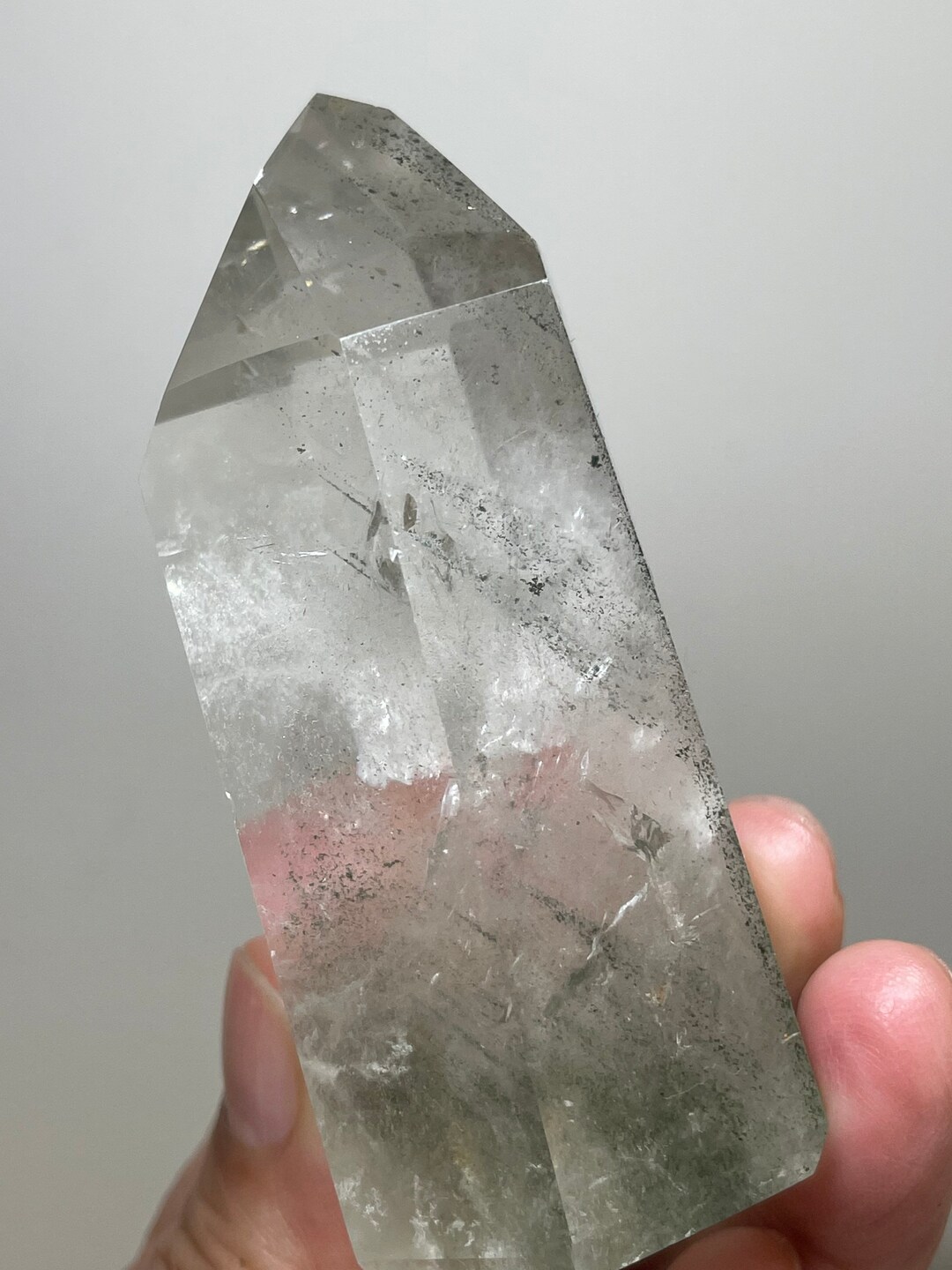 Clear Quartz Tower With Chlorite Phantoms With Crystal Info Card L17b ...
