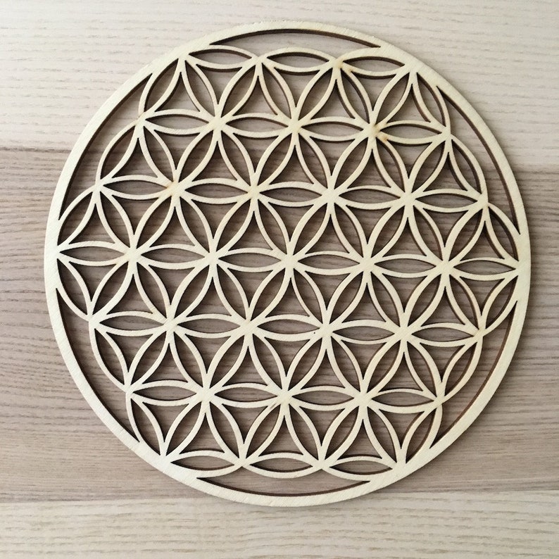 Wood Crystal Grid - Flower of Life Design 8" Diameter Laser Cut Wall ...