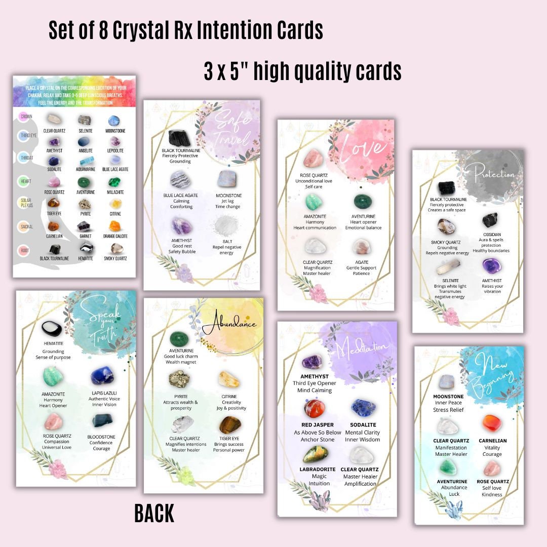Set of 8 Assorted Crystal Rx Cards Abundance Chakra Speak the Truth ...