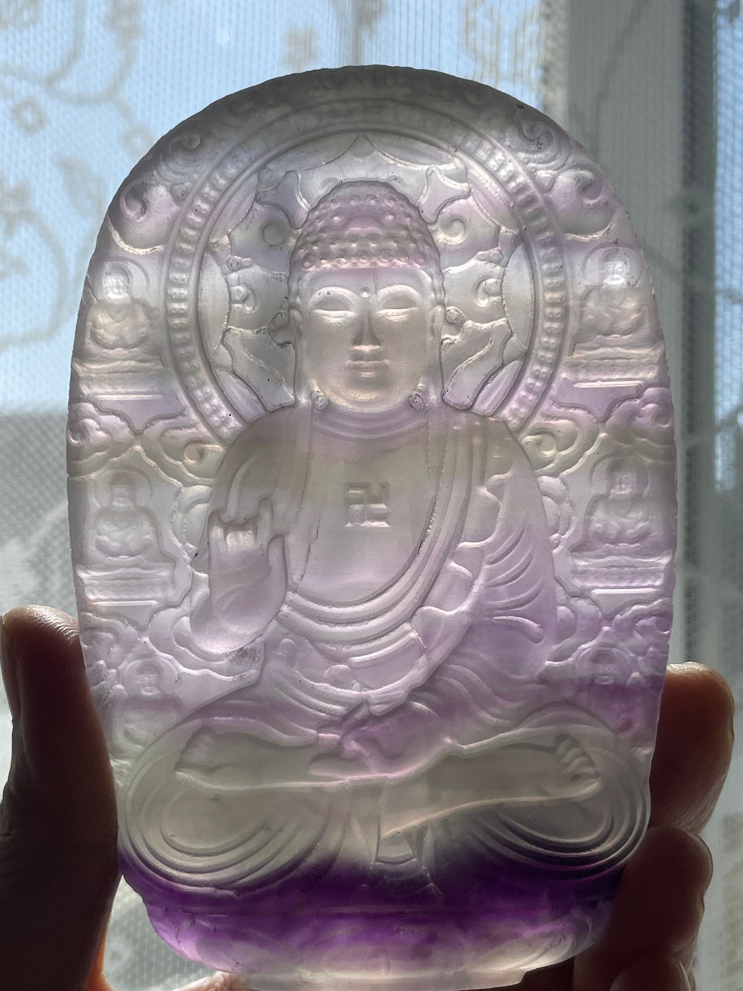 Rainbow Fluorite Buddha Talisman Altar Piece With Crystal Info Card ...