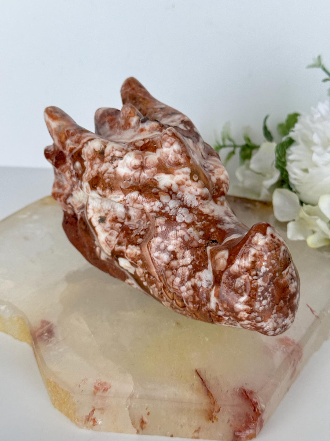 XL Chocolate Brown Root Beer Calcite Dragon Head With Crystal Info Card ...