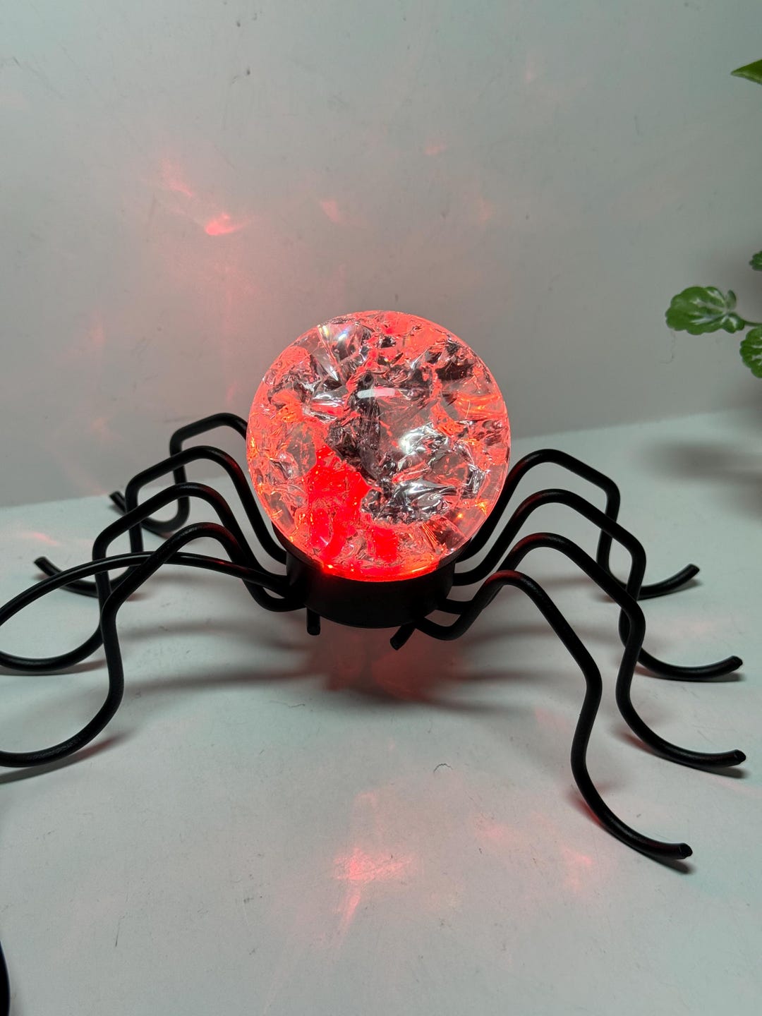 Spooky Metal Change Color "touch" Spider Sphere Holder W/ Glass Crackle ...