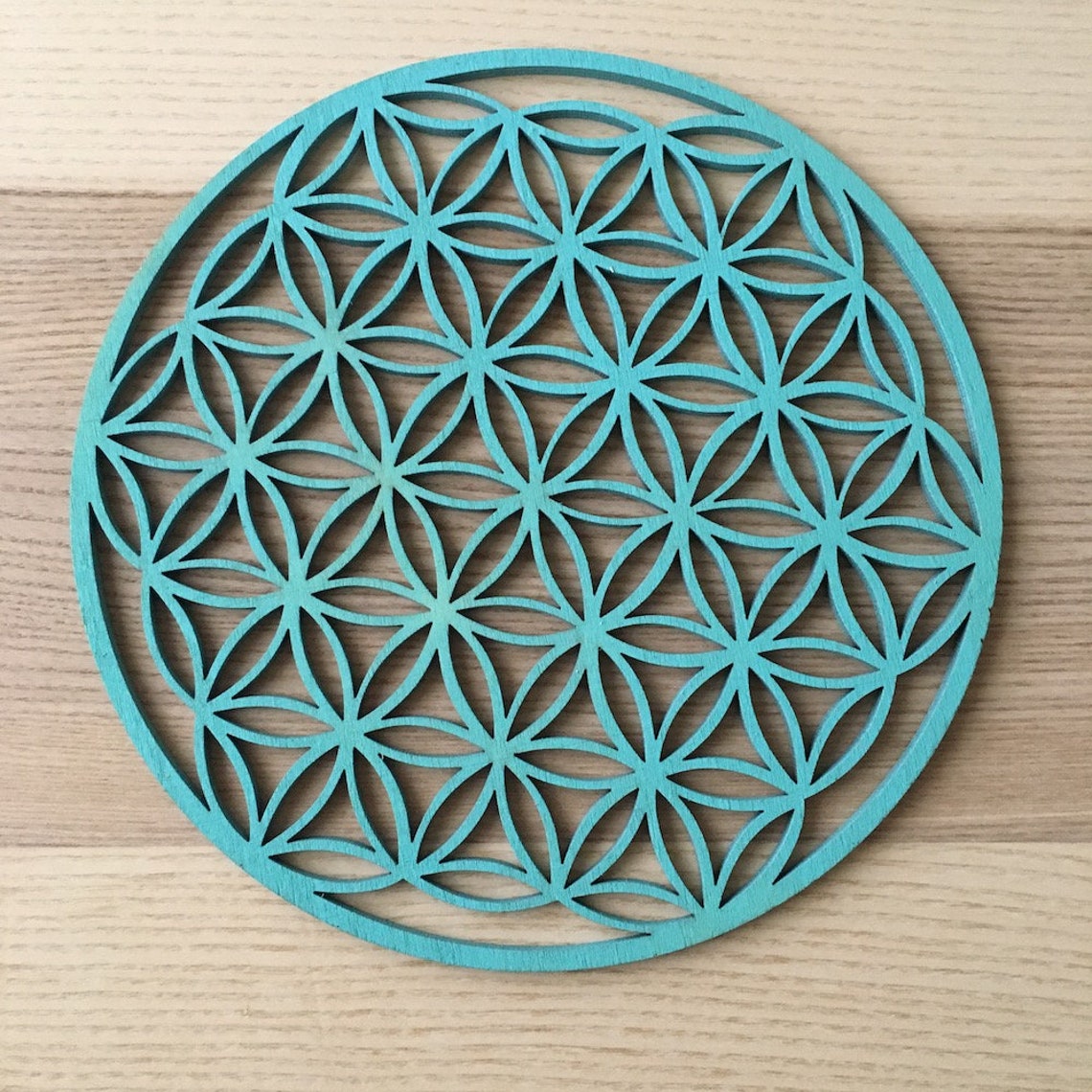 Wood Crystal Grid - Flower of Life Design 8" Diameter Laser Cut Wall ...