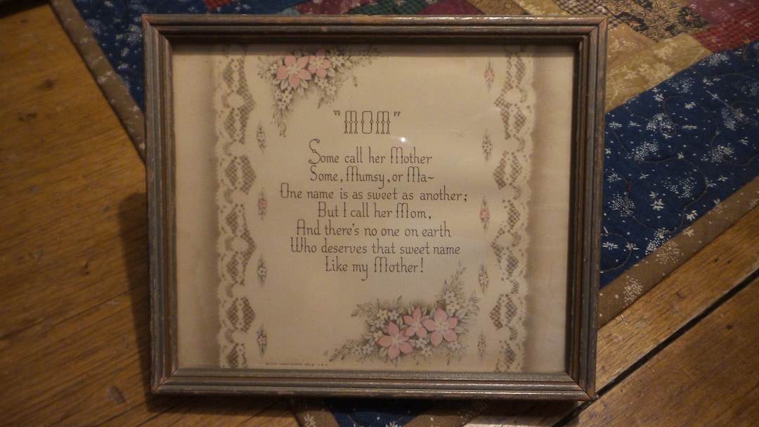Antique Vintage BUZZA POEM PRINT "mom", Mother, Mumsy, Ma, Framed ...