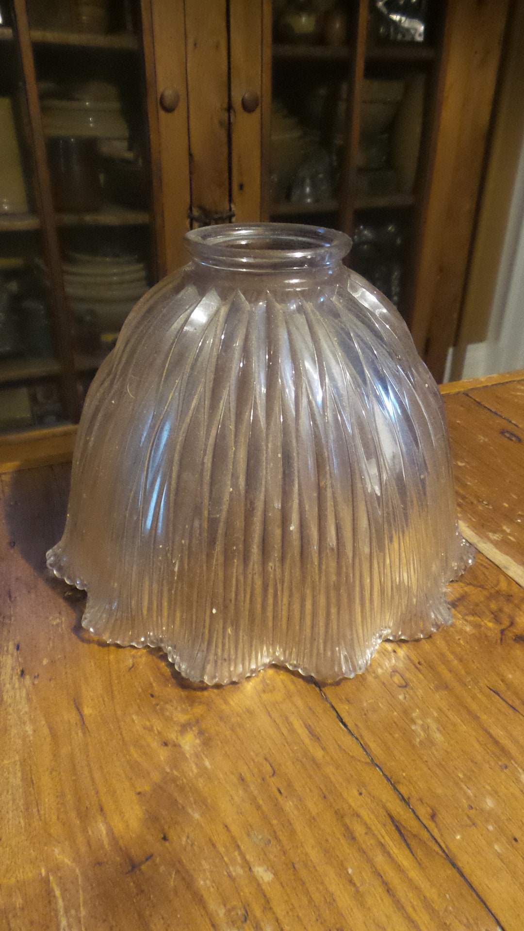 Antique Glass Ribbed LAMP SHADE SCONCE Ruffled Bottom, Clear, for a ...